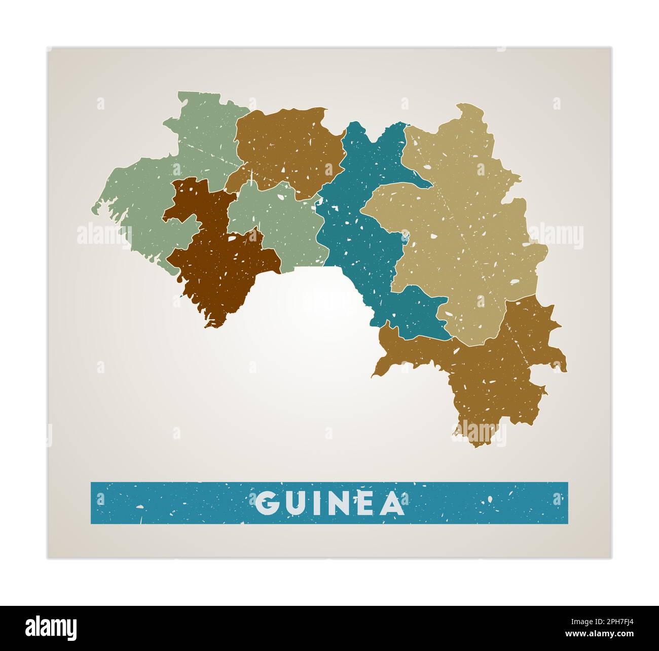 Guinea map. Country poster with regions. Old grunge texture. Shape of ...