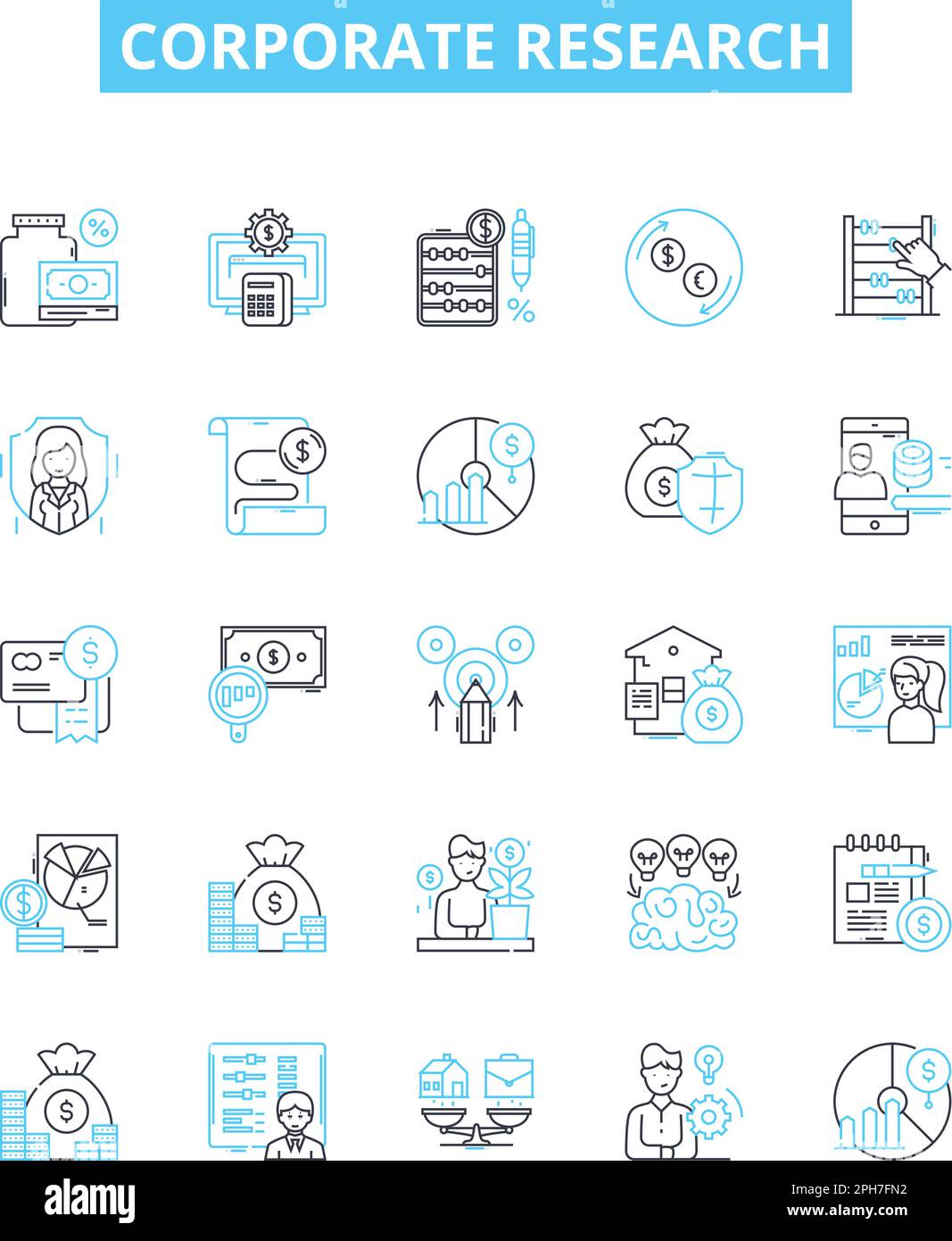 Corporate research vector line icons set. Corporate, research, analysis, business, market ...