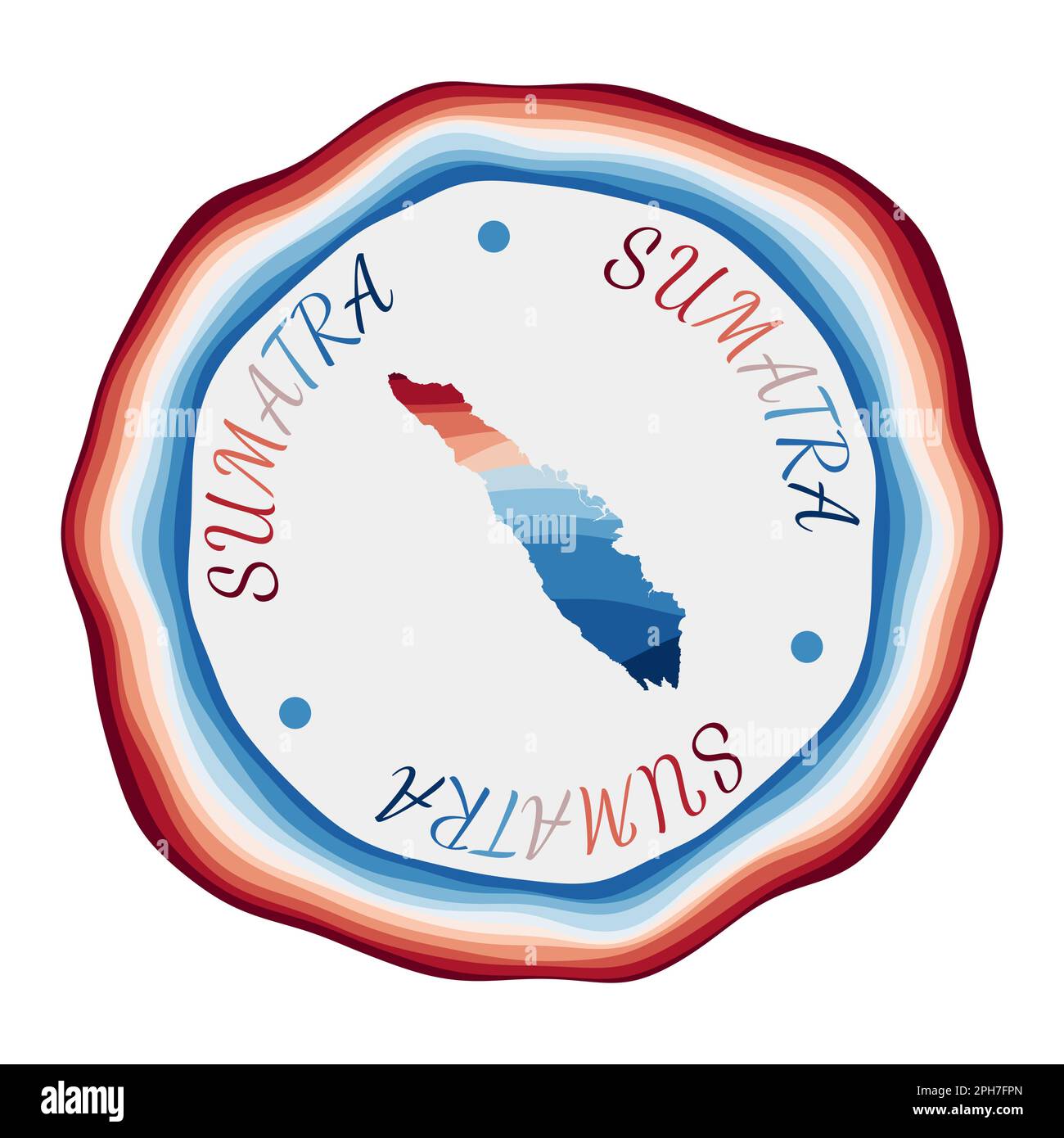 Sumatra badge. Map of the island with beautiful geometric waves and ...