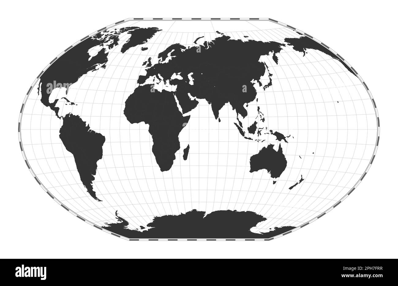 Vector world map. Winkel tripel projection. Plain world geographical ...