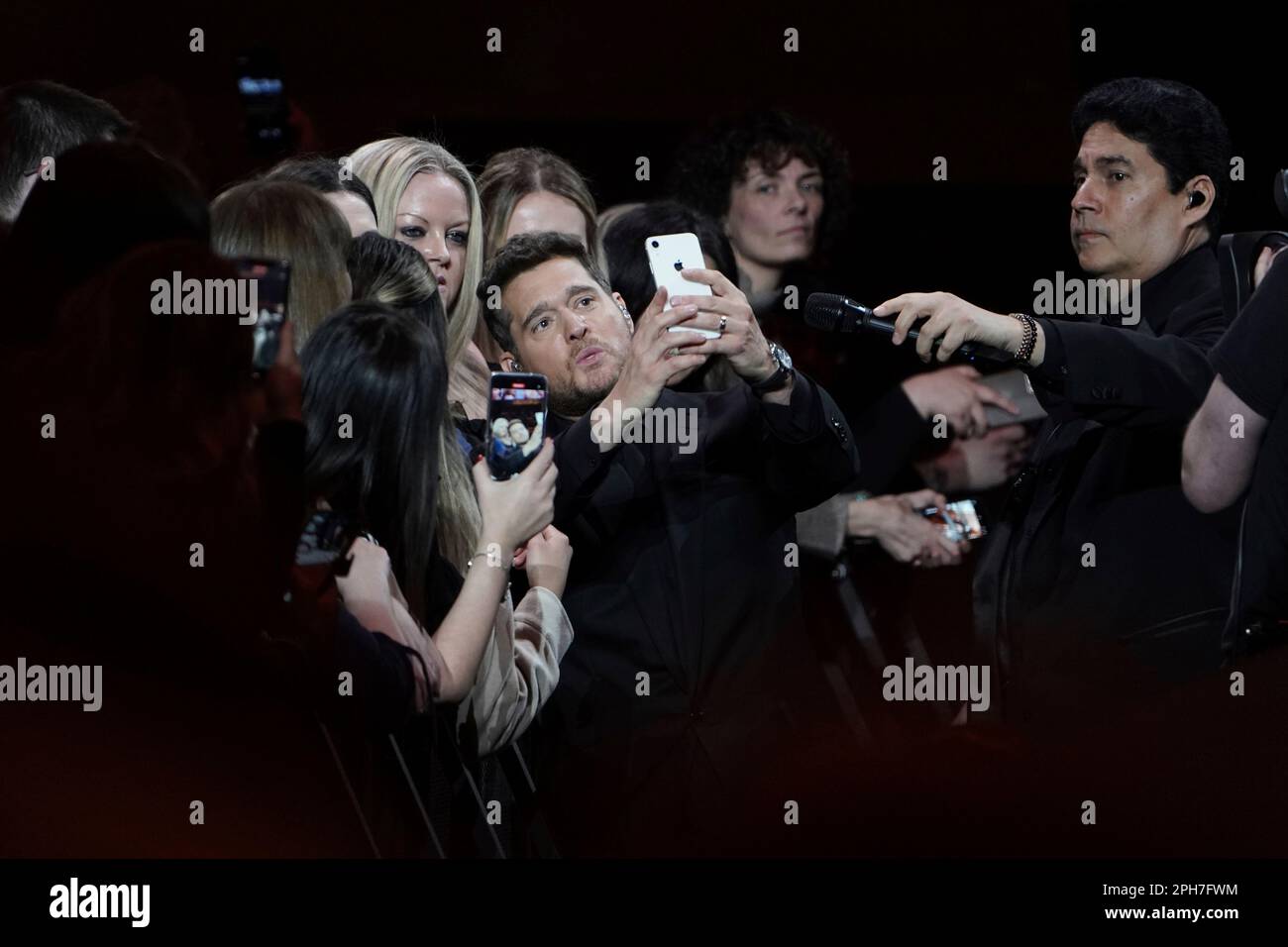 Michael Buble performs on stage at the O2 Arena in London, Sunday, Mar ...