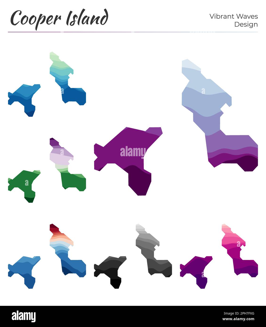 Set of vector maps of Cooper Island. Vibrant waves design. Bright map ...