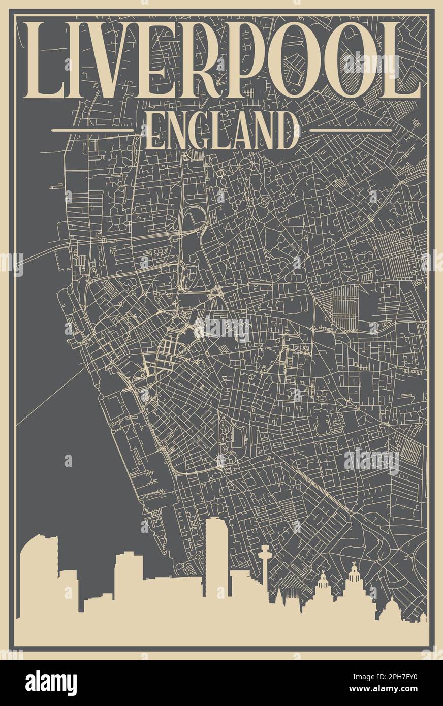 Road network poster of the downtown LIVERPOOL, UNITED KINGDOM Stock ...