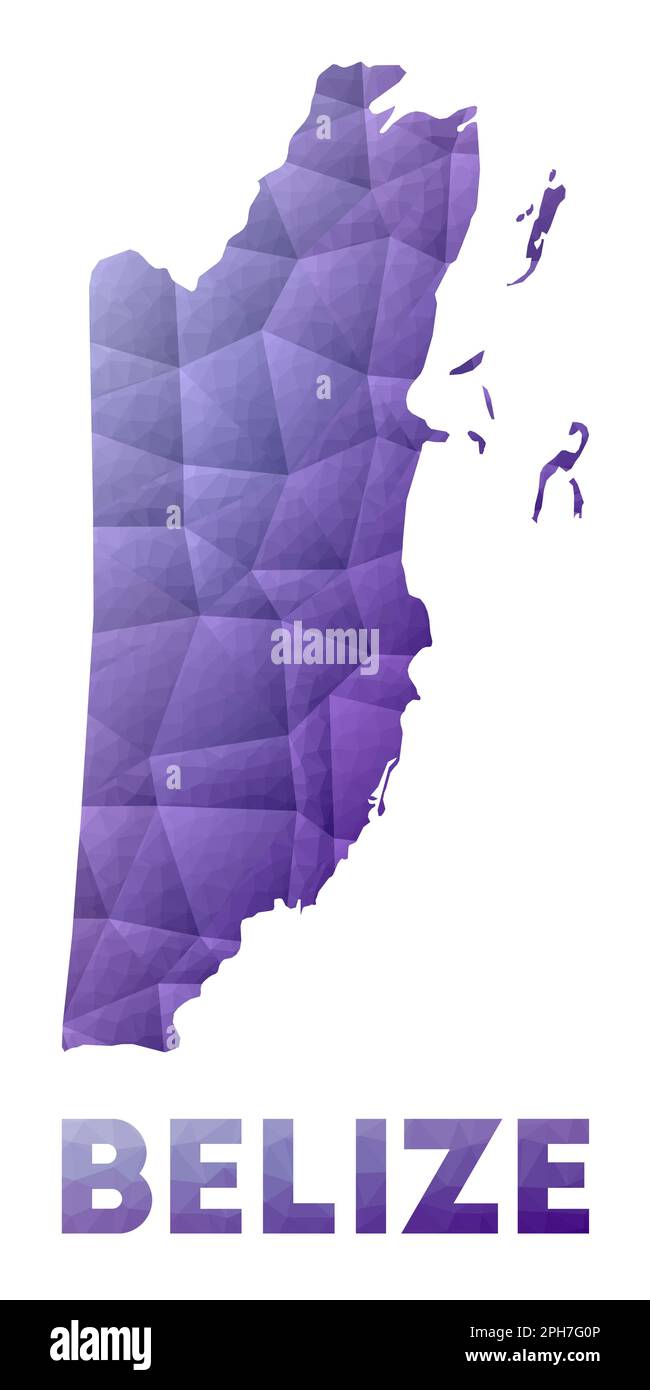 Map of Belize. Low poly illustration of the country. Purple geometric design. Polygonal vector ...