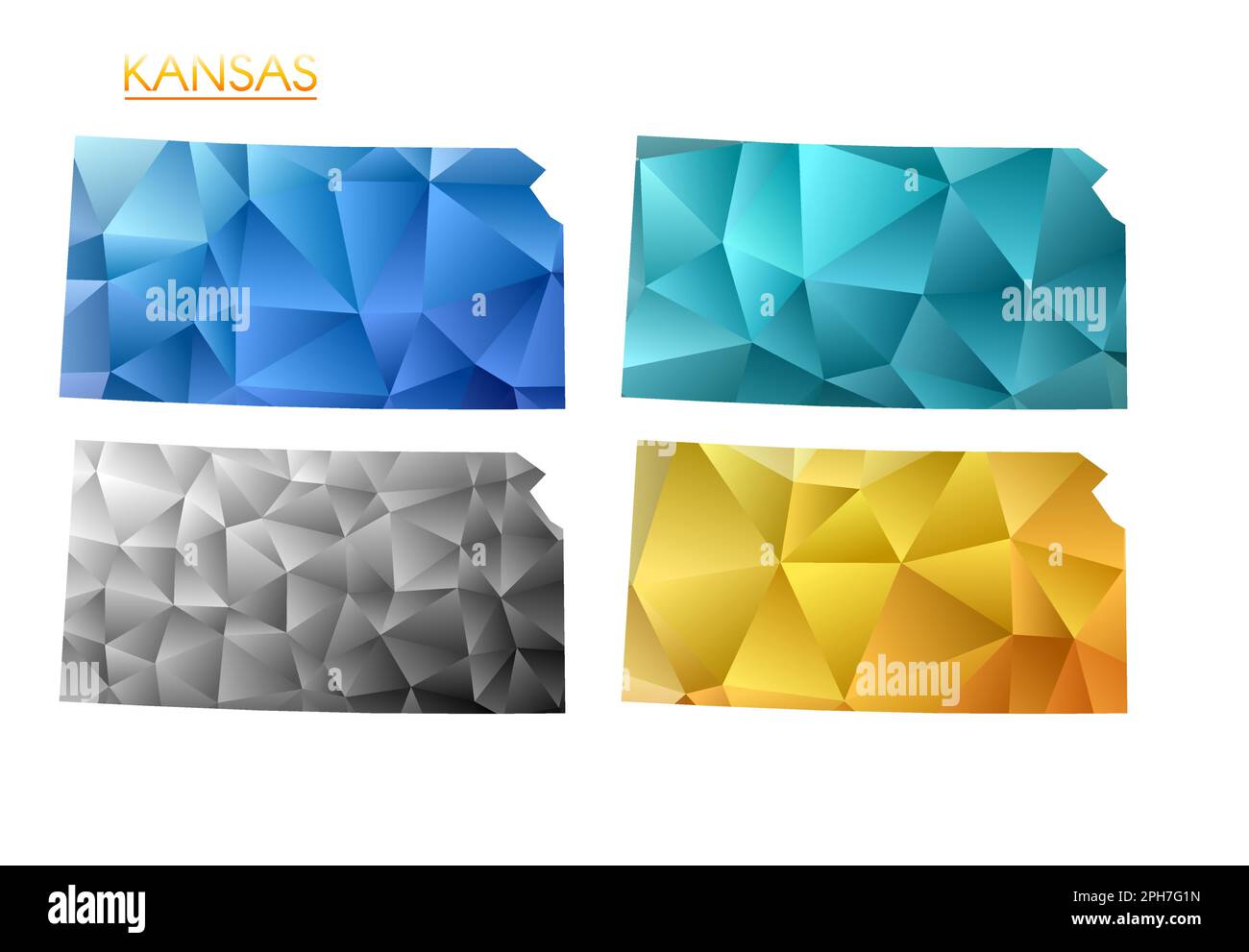 Set of vector polygonal maps of Kansas. Bright gradient map of US state ...