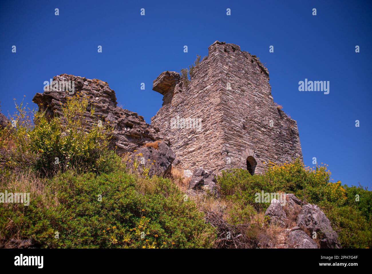 The medieval watchtower above the old village Vieussan once controlled ...