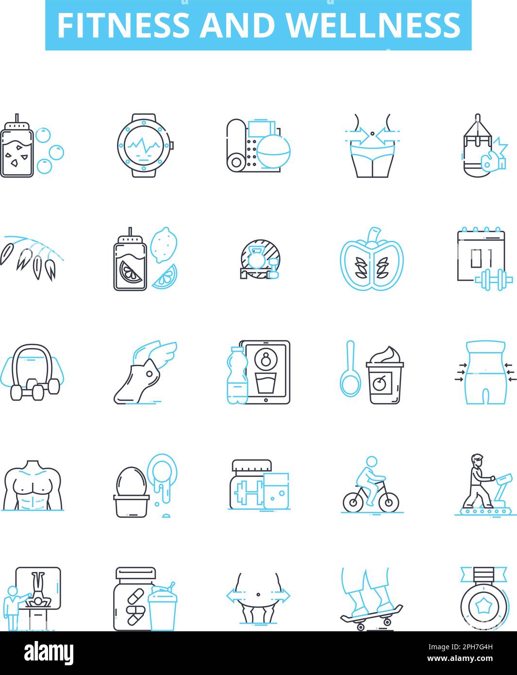 Fitness and wellness vector line icons set. Fitness, Wellness, Exercise ...