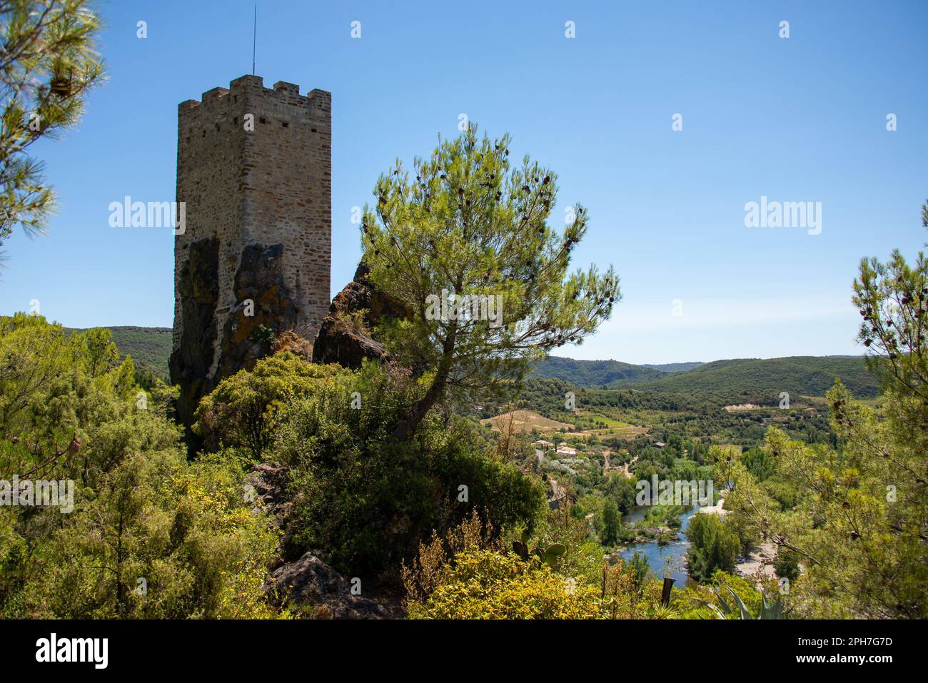 The medieval tower Tour de Guep was built high on a hillside of the Orb ...