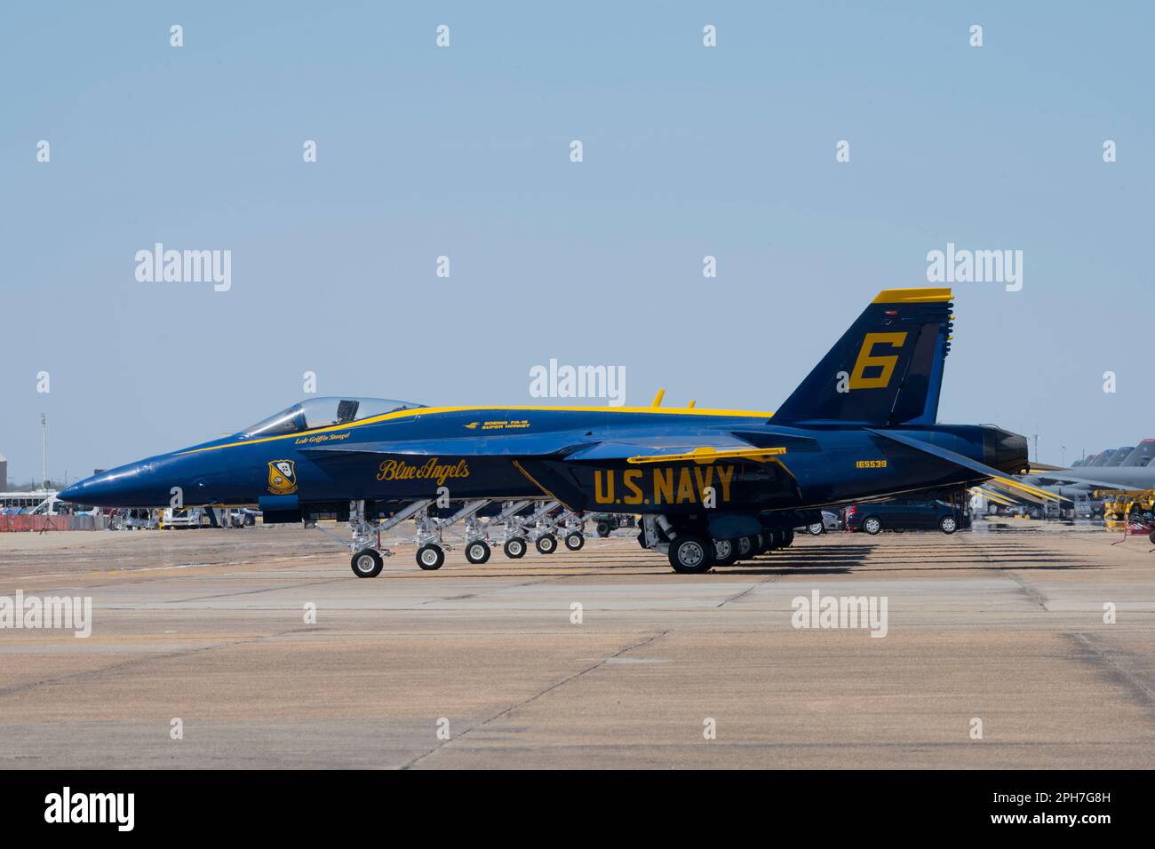 The U.S. Navy Blue Angels sit on the flightline before takeoff during ...