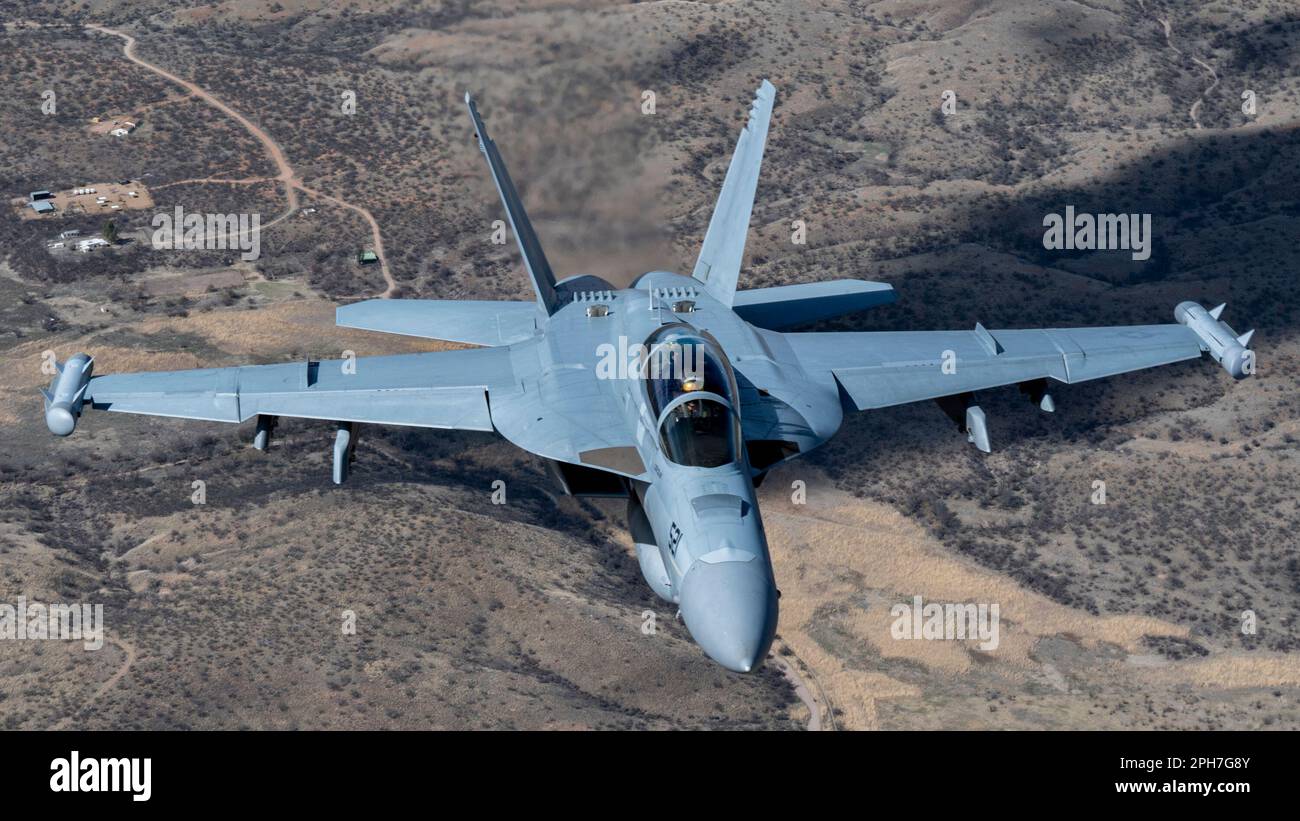 An EA-18G Growler flies over southern Arizona, March 23, 2023. The ...