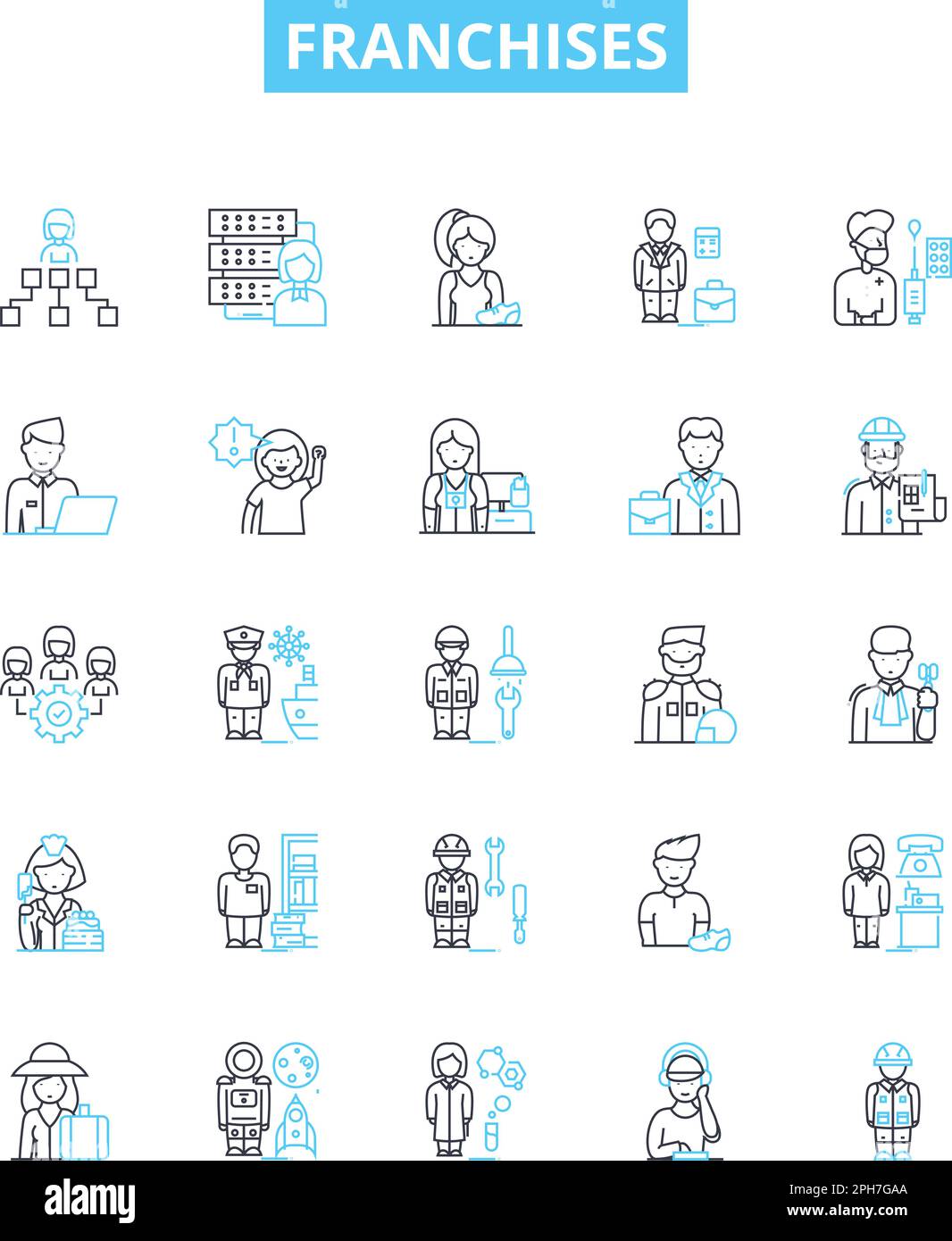 Franchises vector line icons set. Franchises, franchising, franchisors ...