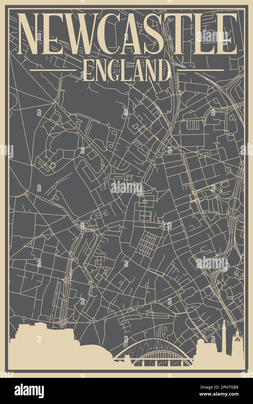 Road network poster of the downtown NEWCASTLE, UNITED KINGDOM Stock ...