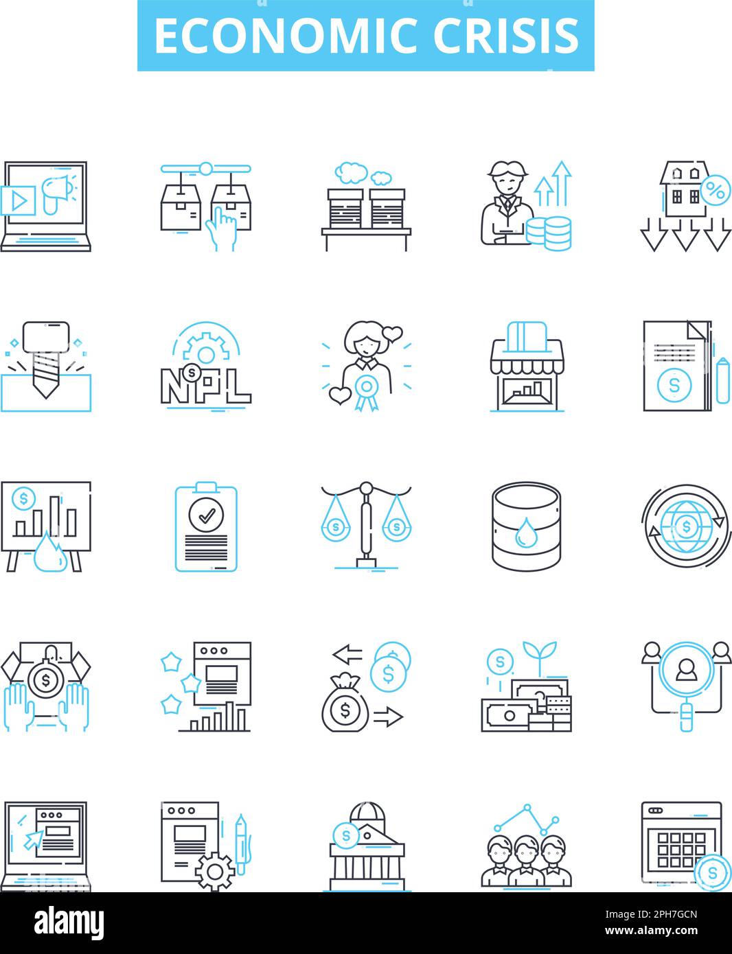 Economic crisis vector line icons set. Economy, Crisis, Recession, Inflation, Deflation ...
