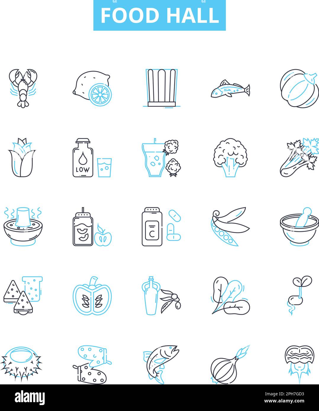 Food hall vector line icons set. Food, hall, eatery, cafeteria, canteen ...