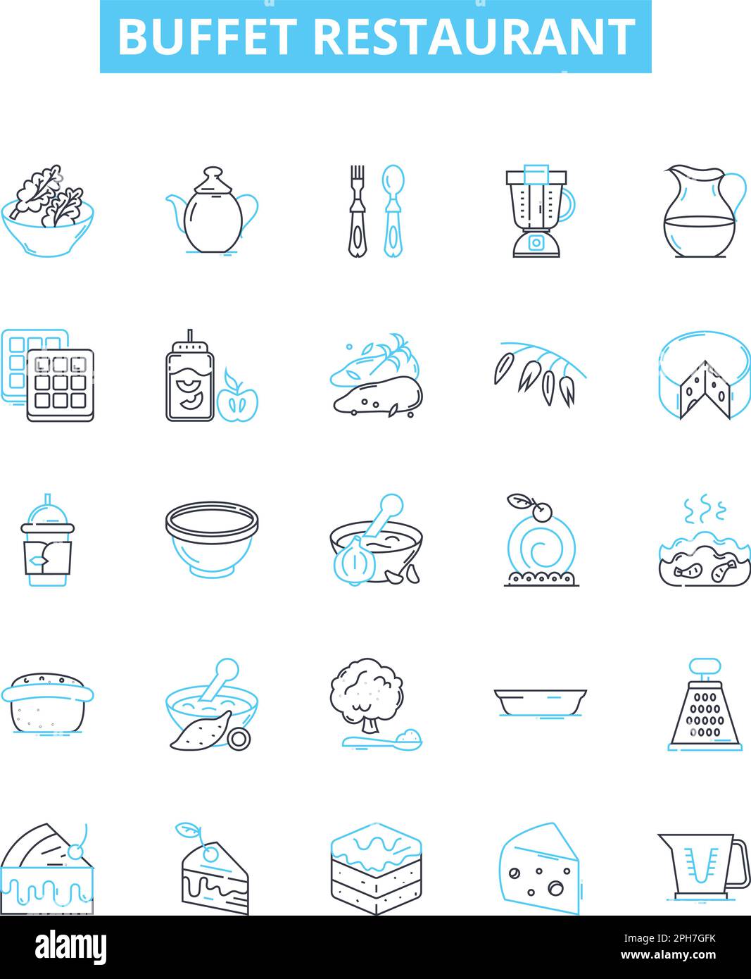 Buffet restaurant vector line icons set. Buffet, Restaurant, Food ...