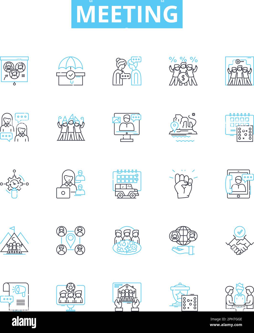 Meeting vector line icons set. Conference, Assembly, Dialogue, Forum ...