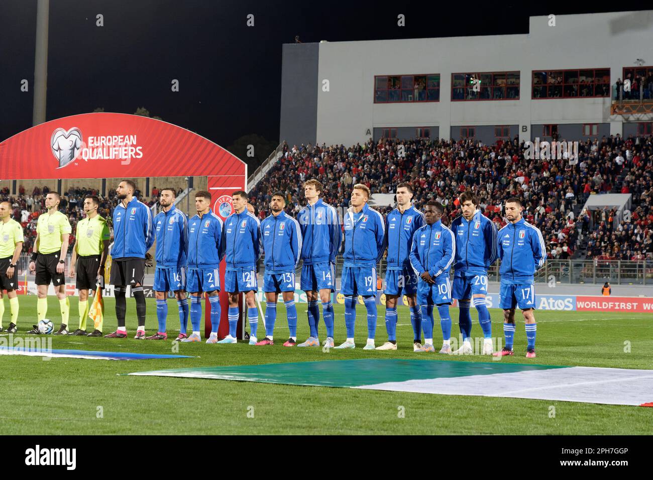 Players of Italy line up during the National Anthems during European ...