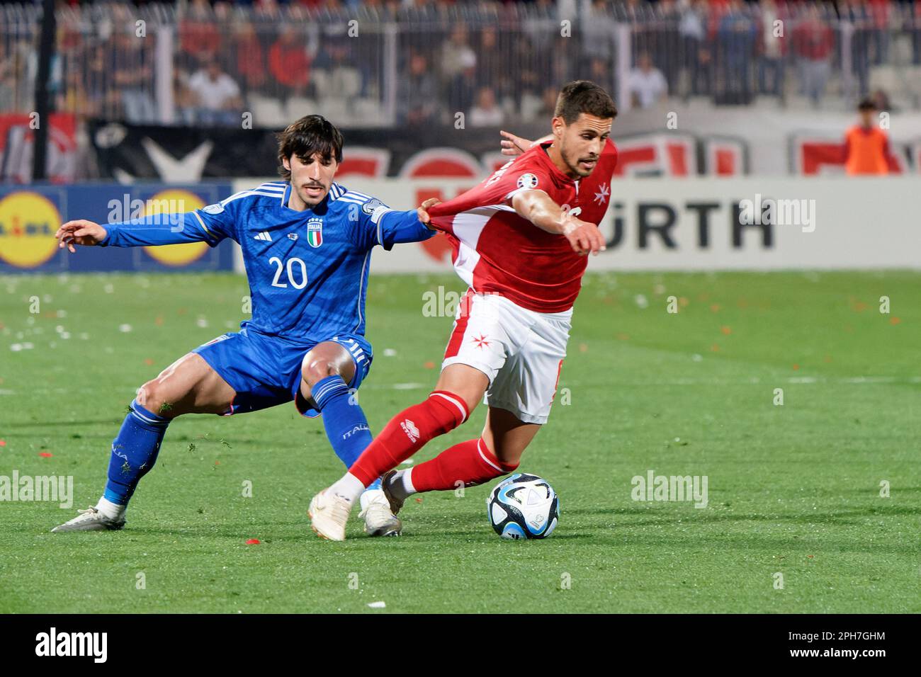 Matthew Guillaumier (Malta) and Sandro Tonali (Italy) during European ...