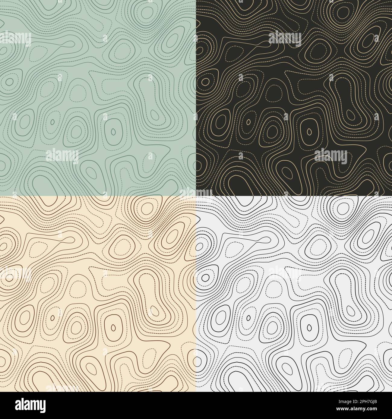 Topography patterns. Seamless elevation map tiles. Authentic isoline ...