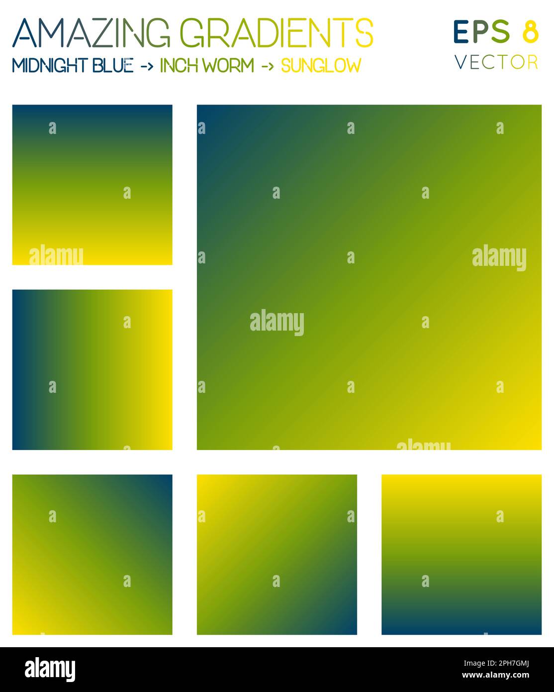 Colorful gradients in midnight blue, inchworm, and sunglow color tones ...