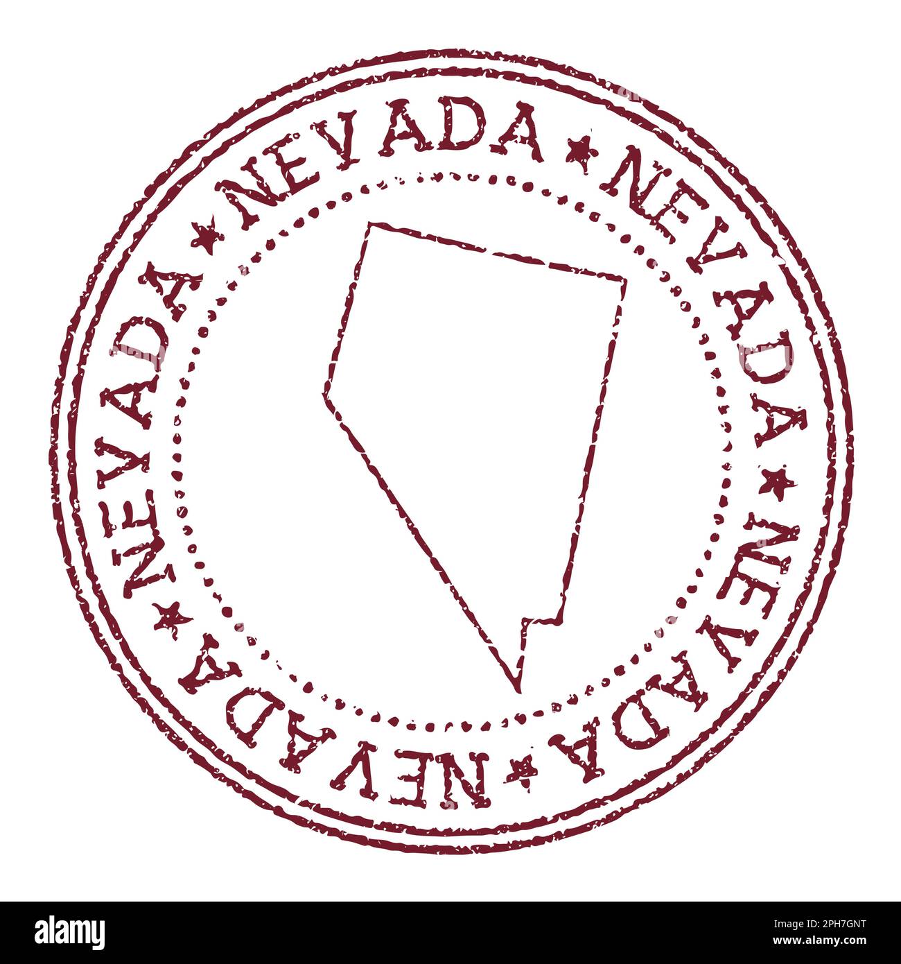 Nevada round rubber stamp with US state map. Vintage red passport stamp ...