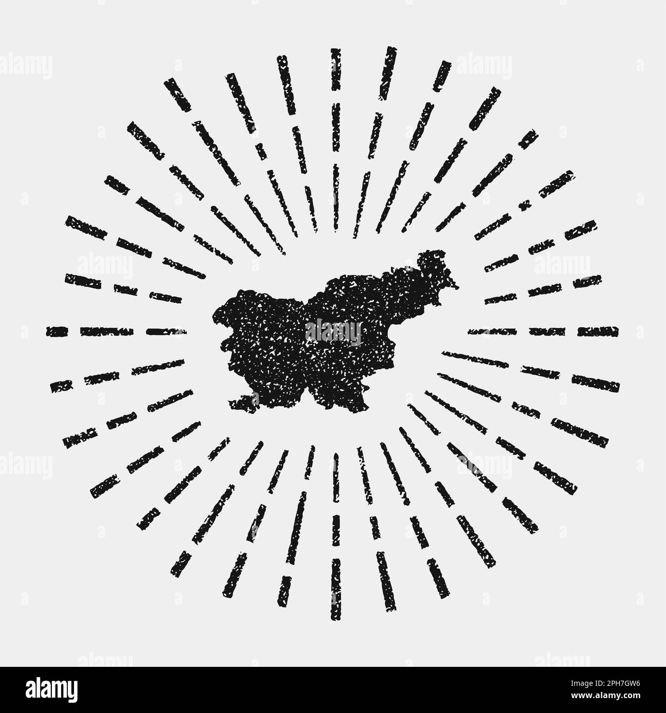 Vintage map of Slovenia. Grunge sunburst around the country. Black ...