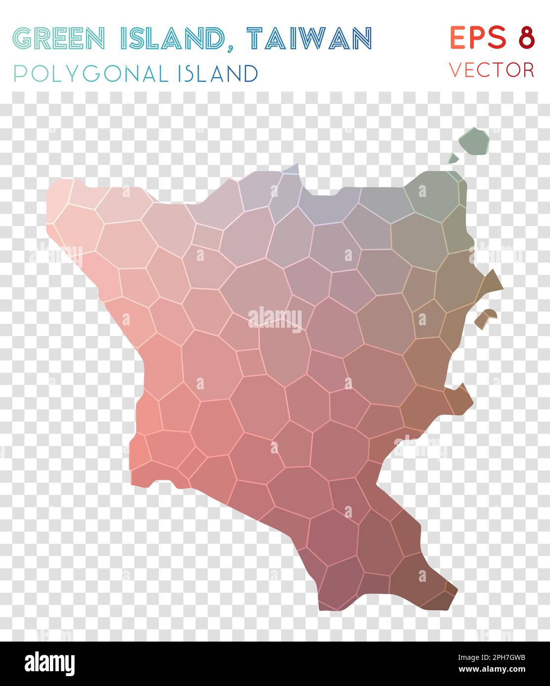 Green Island, Taiwan polygonal map, mosaic style island. Radiant low ...