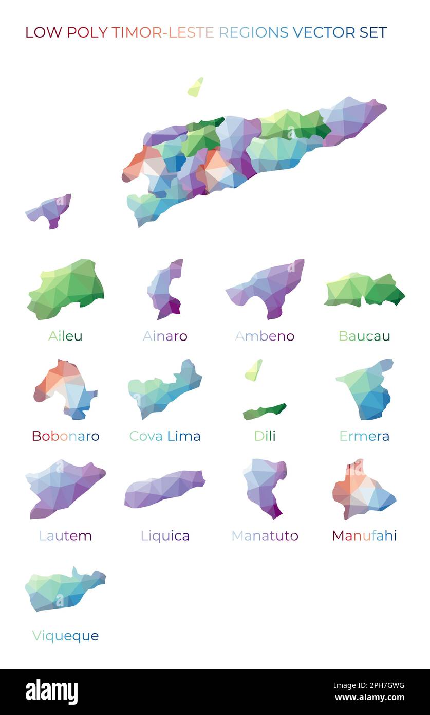 East Timorese low poly regions. Polygonal map of Timor-Leste with ...