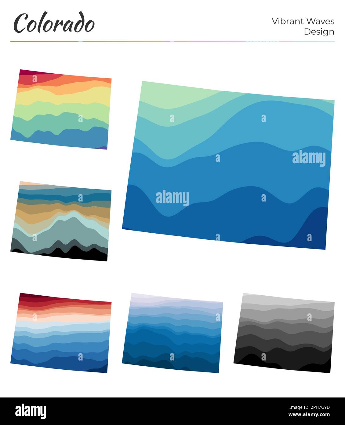 Set of vector maps of Colorado. Vibrant waves design. Bright map of US ...