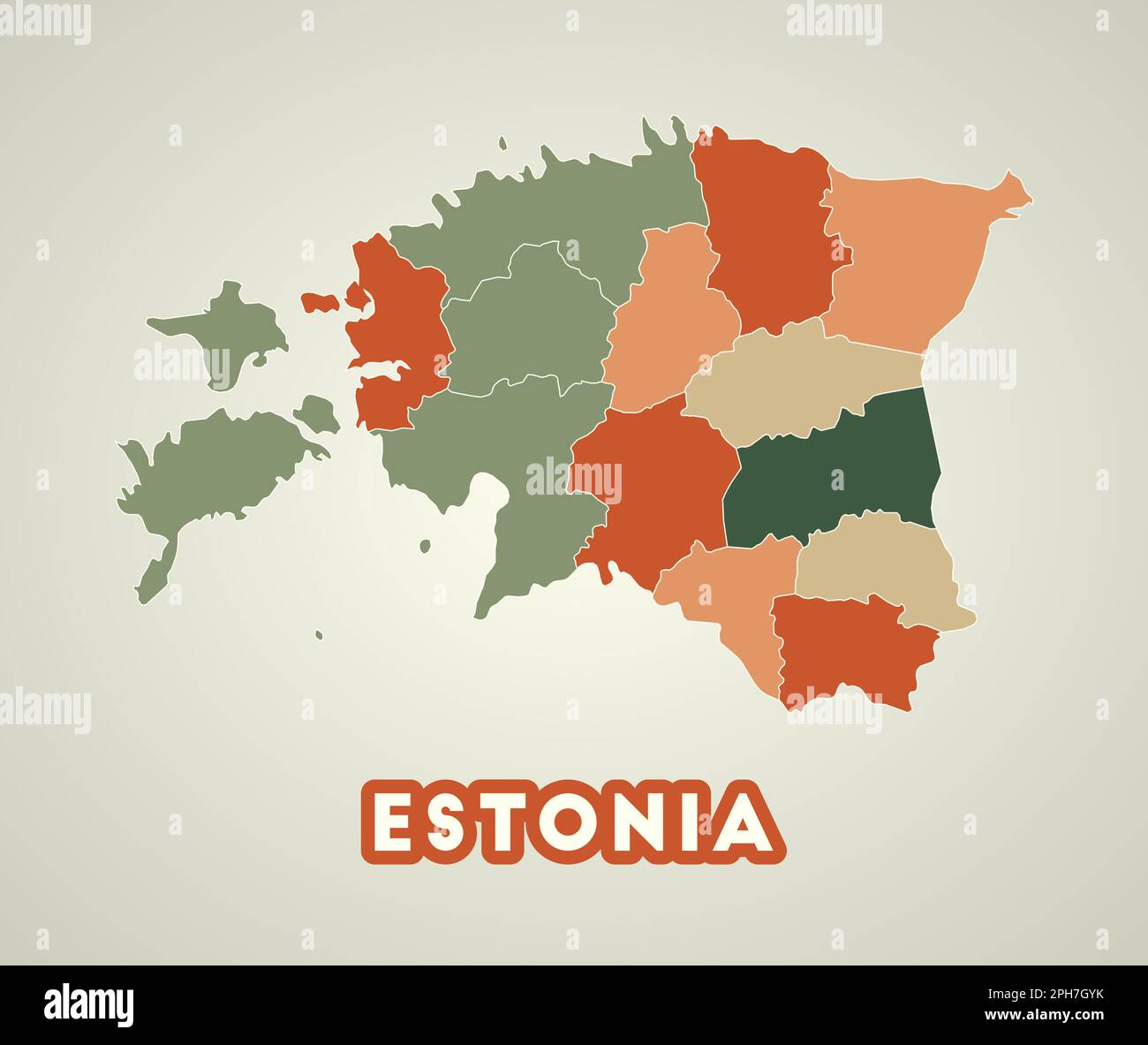 Estonia poster in retro style. Map of the country with regions in ...