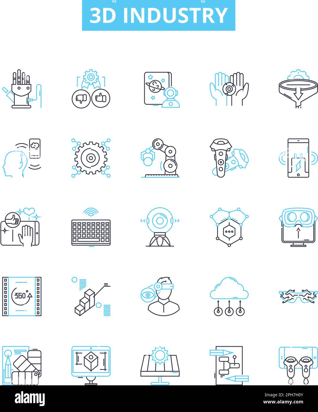 3d industry vector line icons set. 3D, Industry, Printing, Modeling, Rendering, Design ...