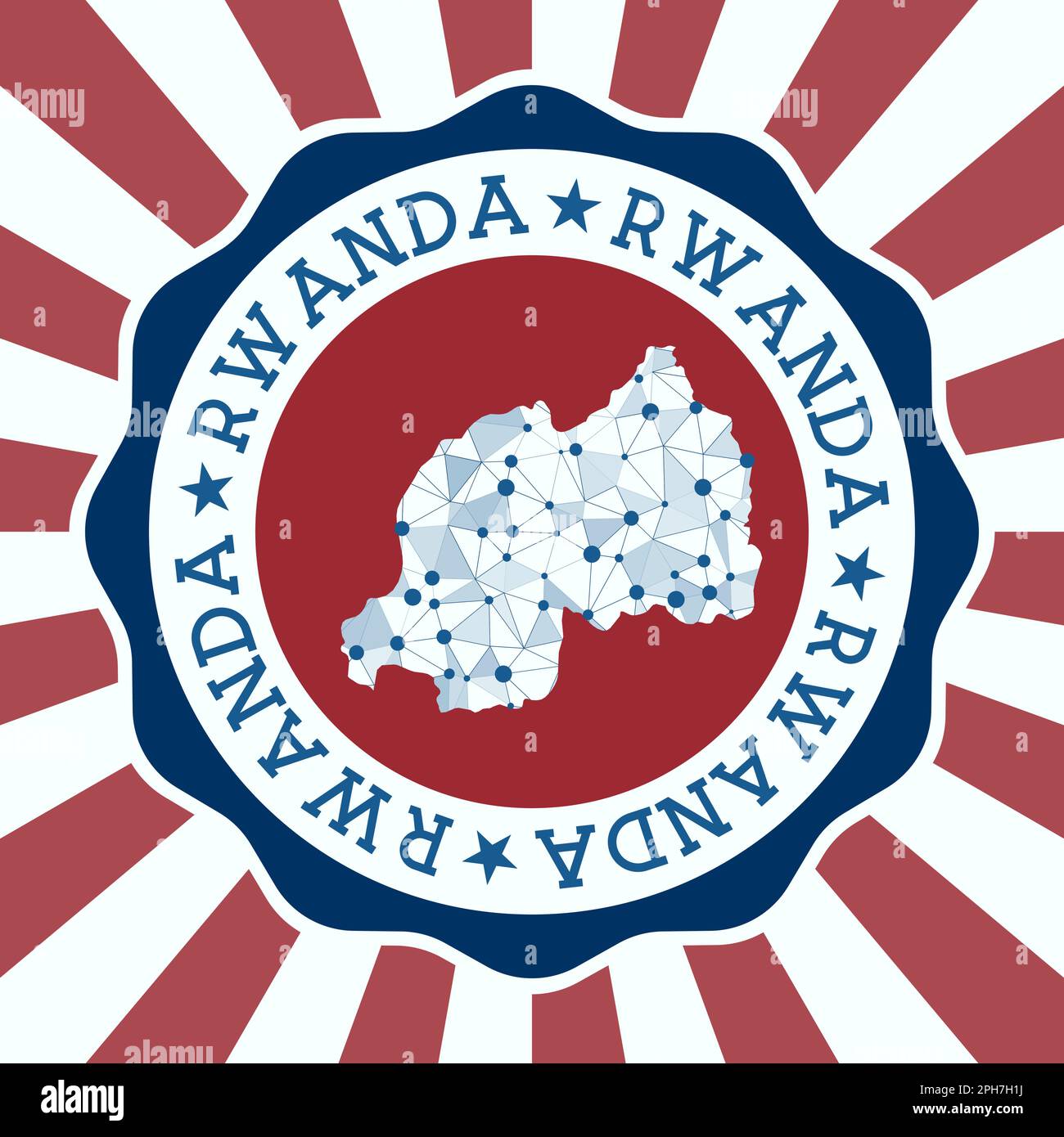 Rwanda Badge. Round logo of country with triangular mesh map and radial ...