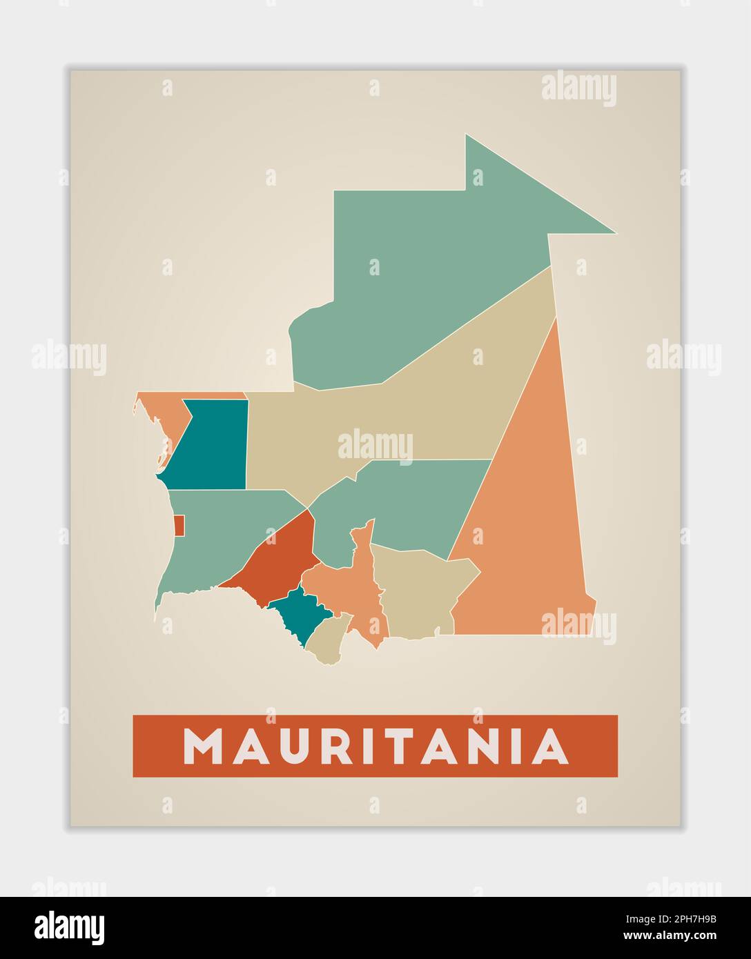 Mauritania poster. Map of the country with colorful regions. Shape of ...