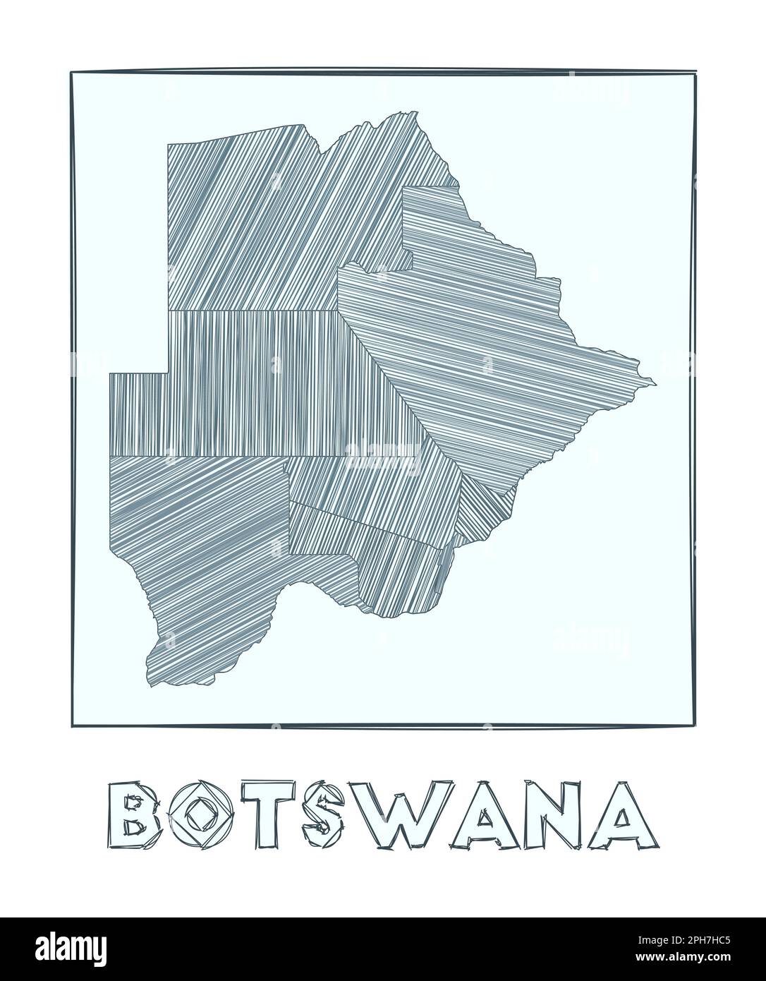Sketch map of Botswana. Grayscale hand-drawn map of the country. Filled ...