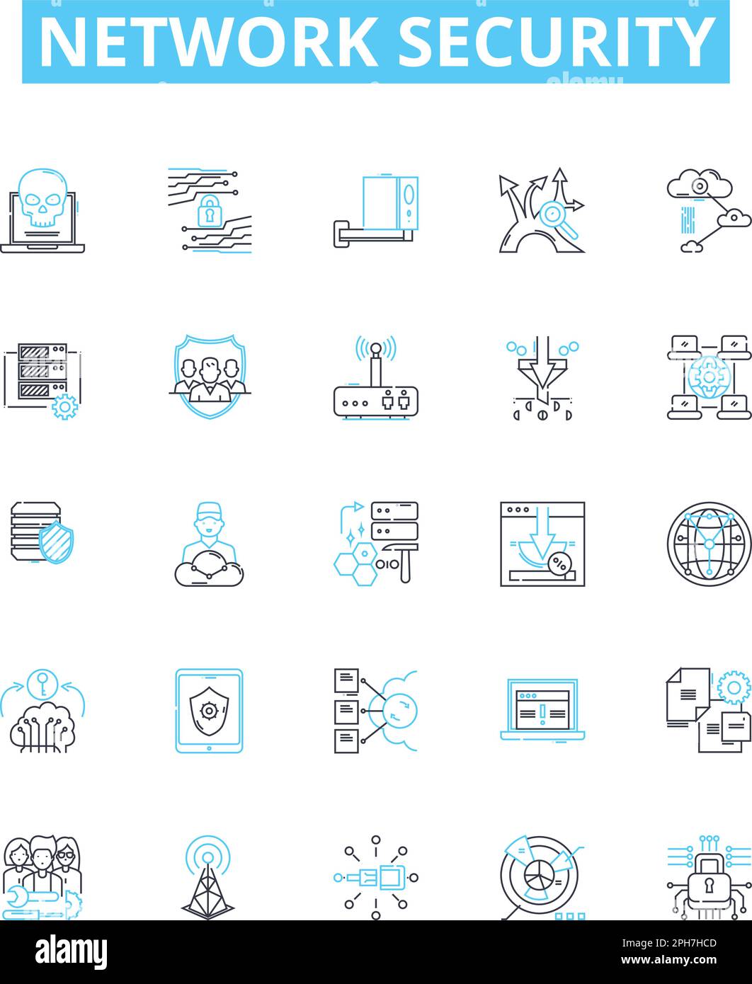 Network security vector line icons set. Network, Security, Cyber, Intrusion, Firewall, Malware ...