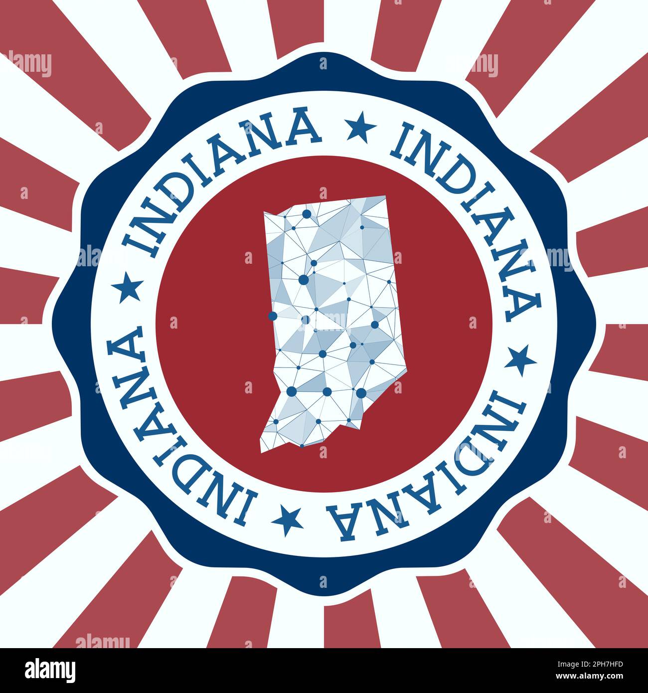 Indiana Badge. Round logo of US state with triangular mesh map and ...