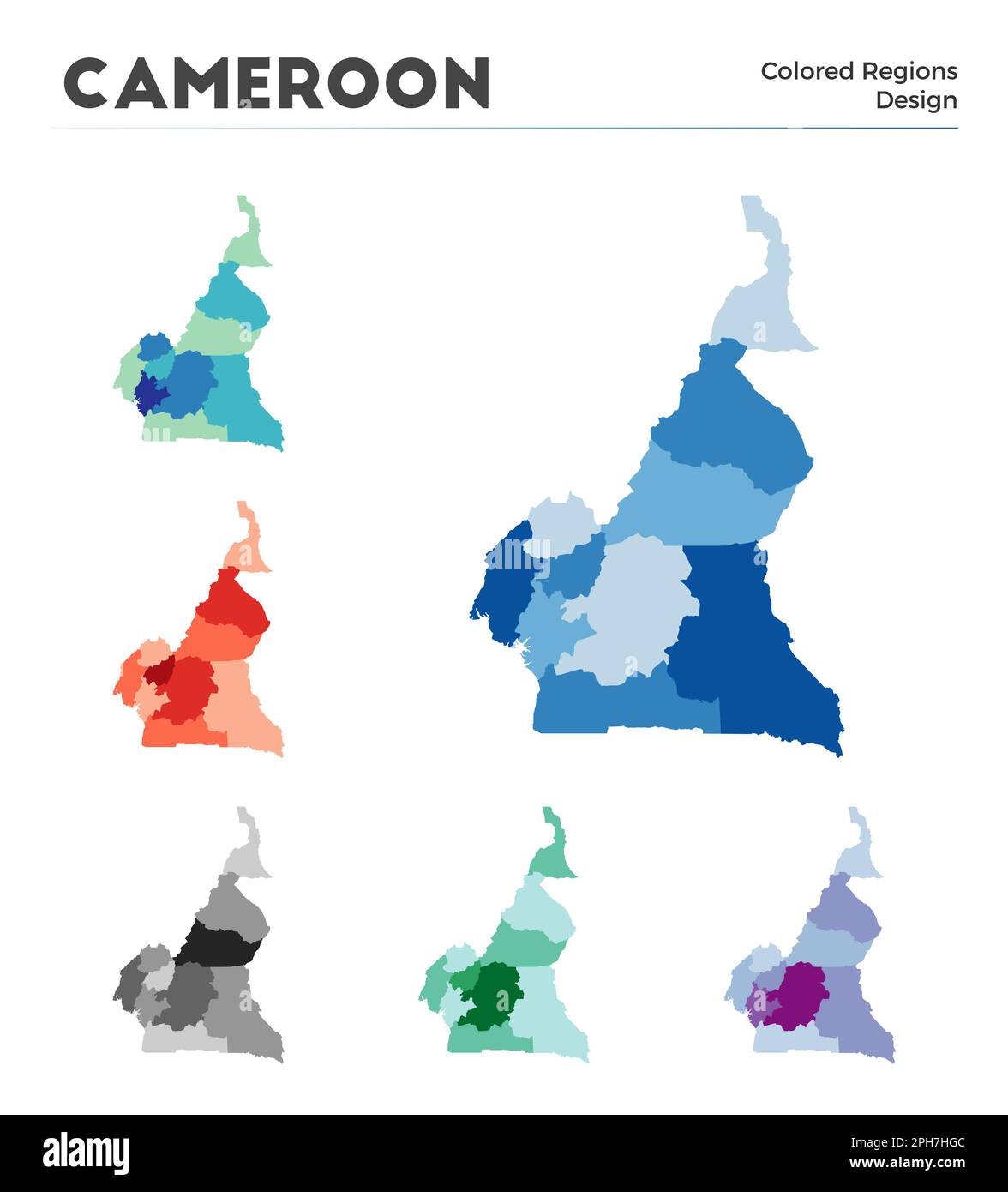 Cameroon map collection. Borders of Cameroon for your infographic. Colored country regions ...