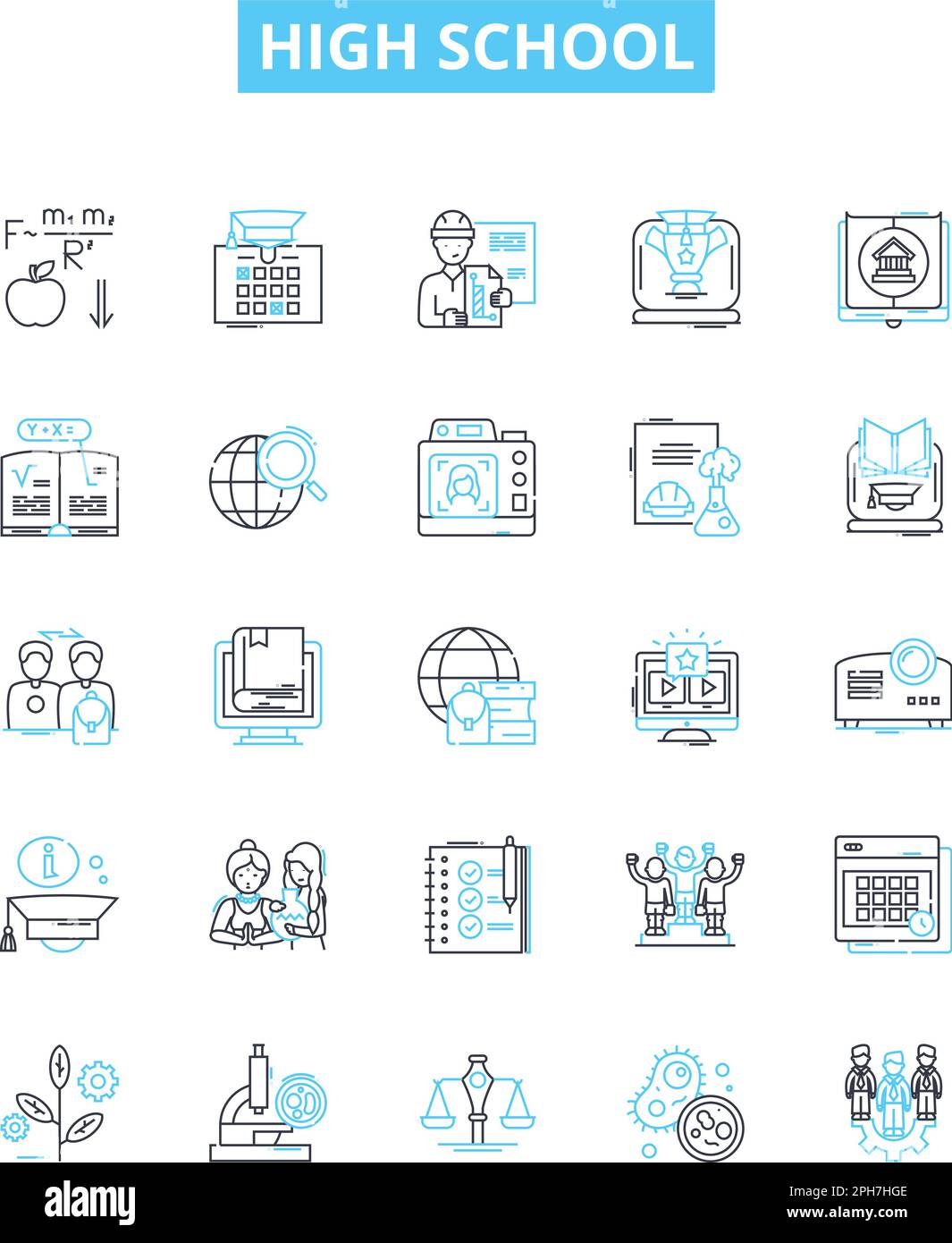 High school vector line icons set. High school, Education, Adolescence ...
