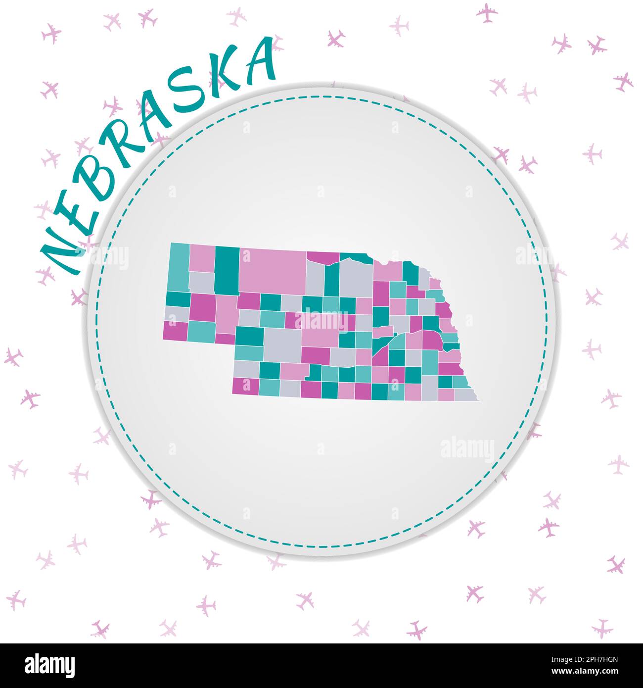 Nebraska map design. Map of the US state with regions in emerald ...