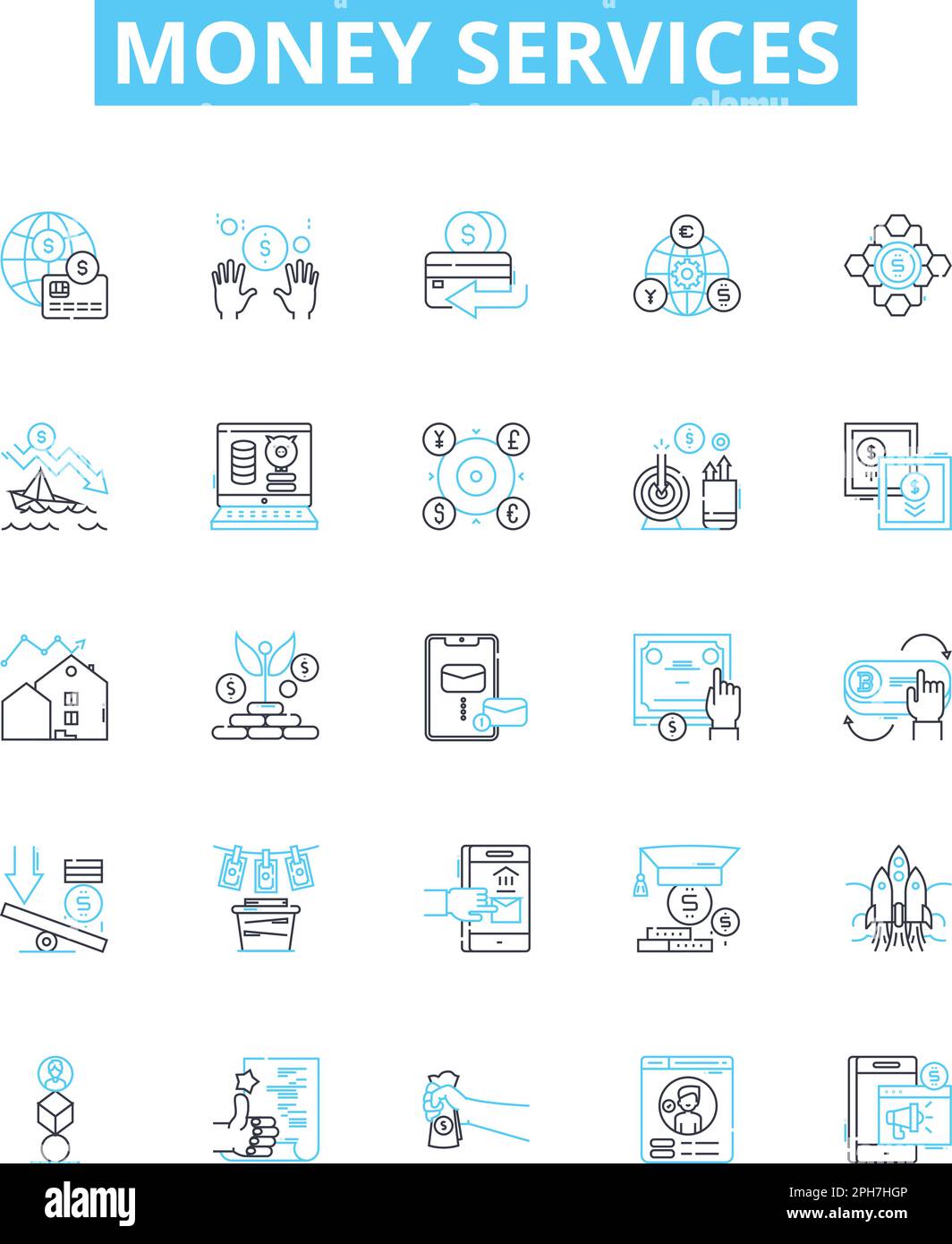 Money services vector line icons set. Money, services, banking, finance ...