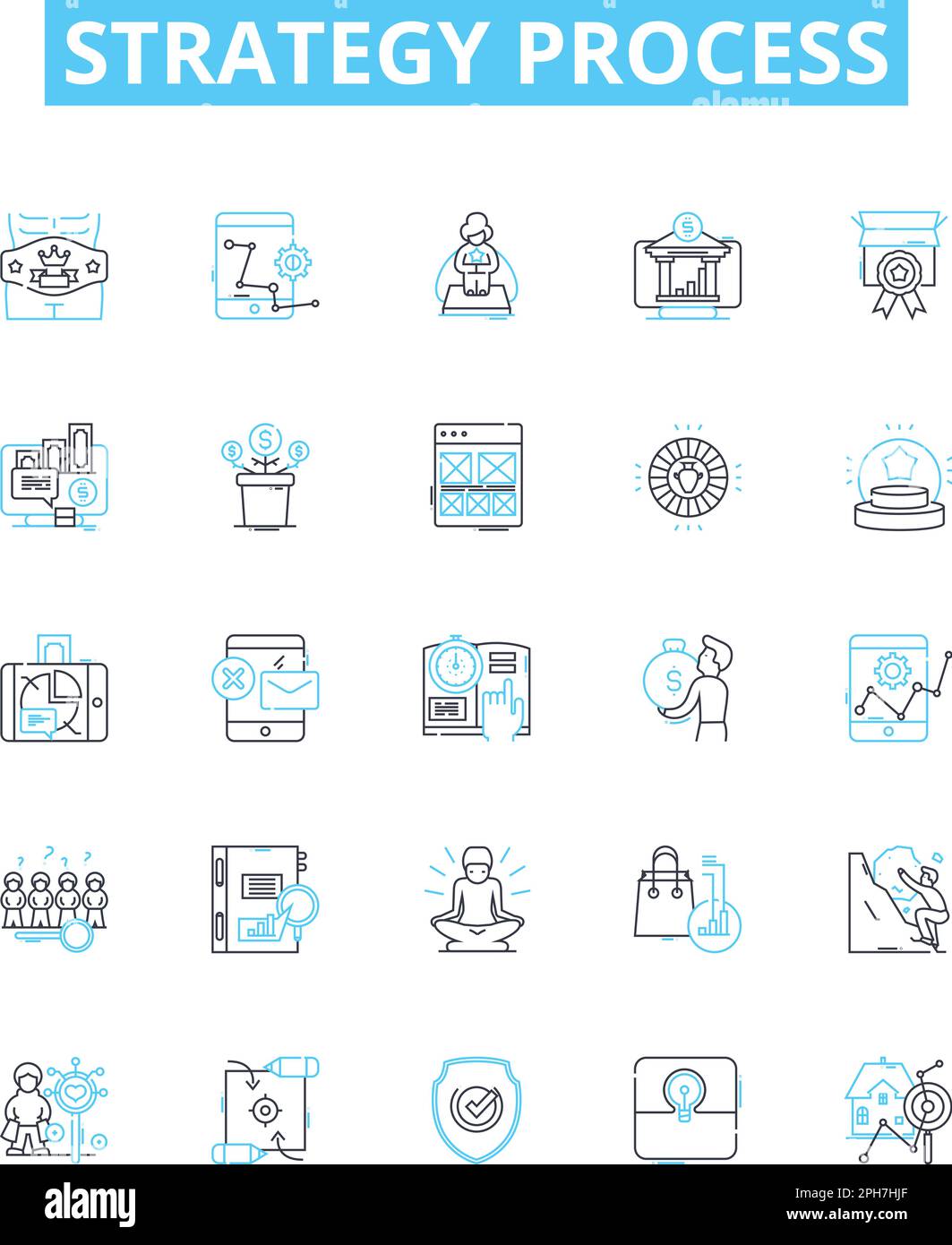 Strategy process vector line icons set. Planning, Analysis, Execution ... Strategy process vector line icons set. Planning, Analysis, Execution ...