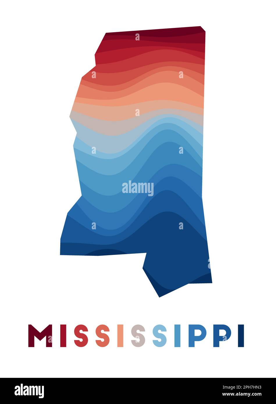 Mississippi map. Map of the US state with beautiful geometric waves in ...