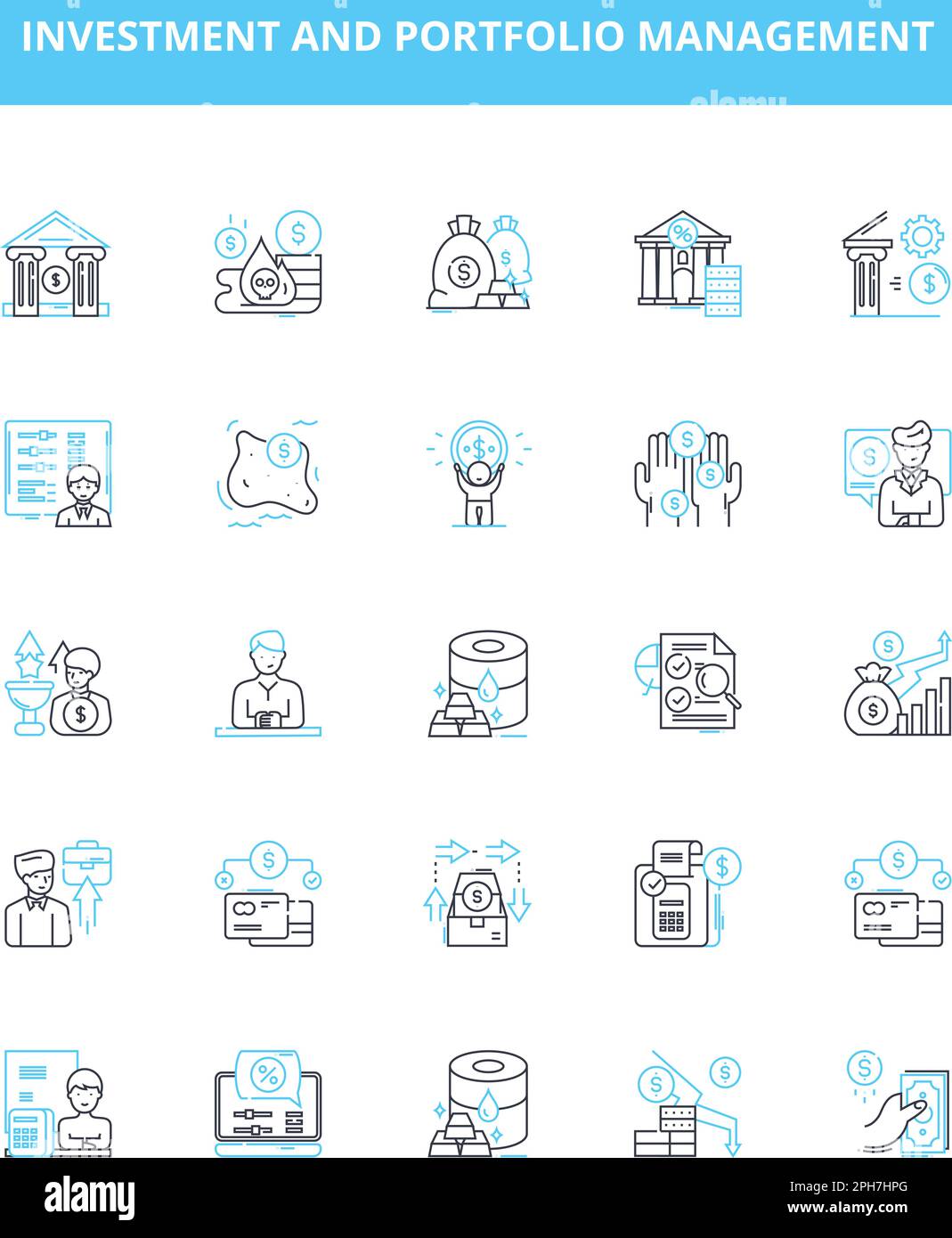 Investment and portfolio management vector line icons set. Investment ...