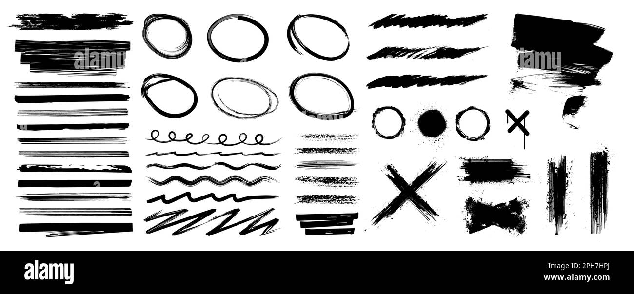 Realistic highlighter, underline, marker lines. Isolated Hand-drawn ...