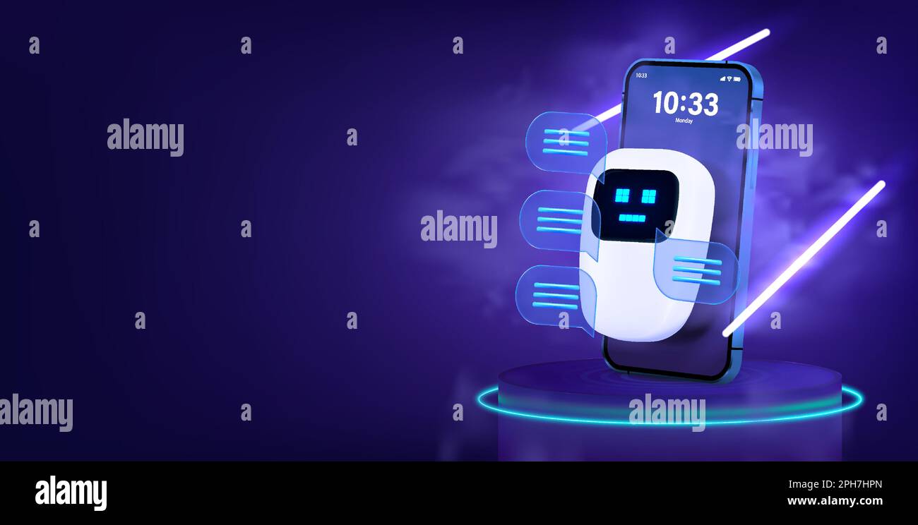 Communication with ai bot via mobile phone. 3D illustration Stock ...