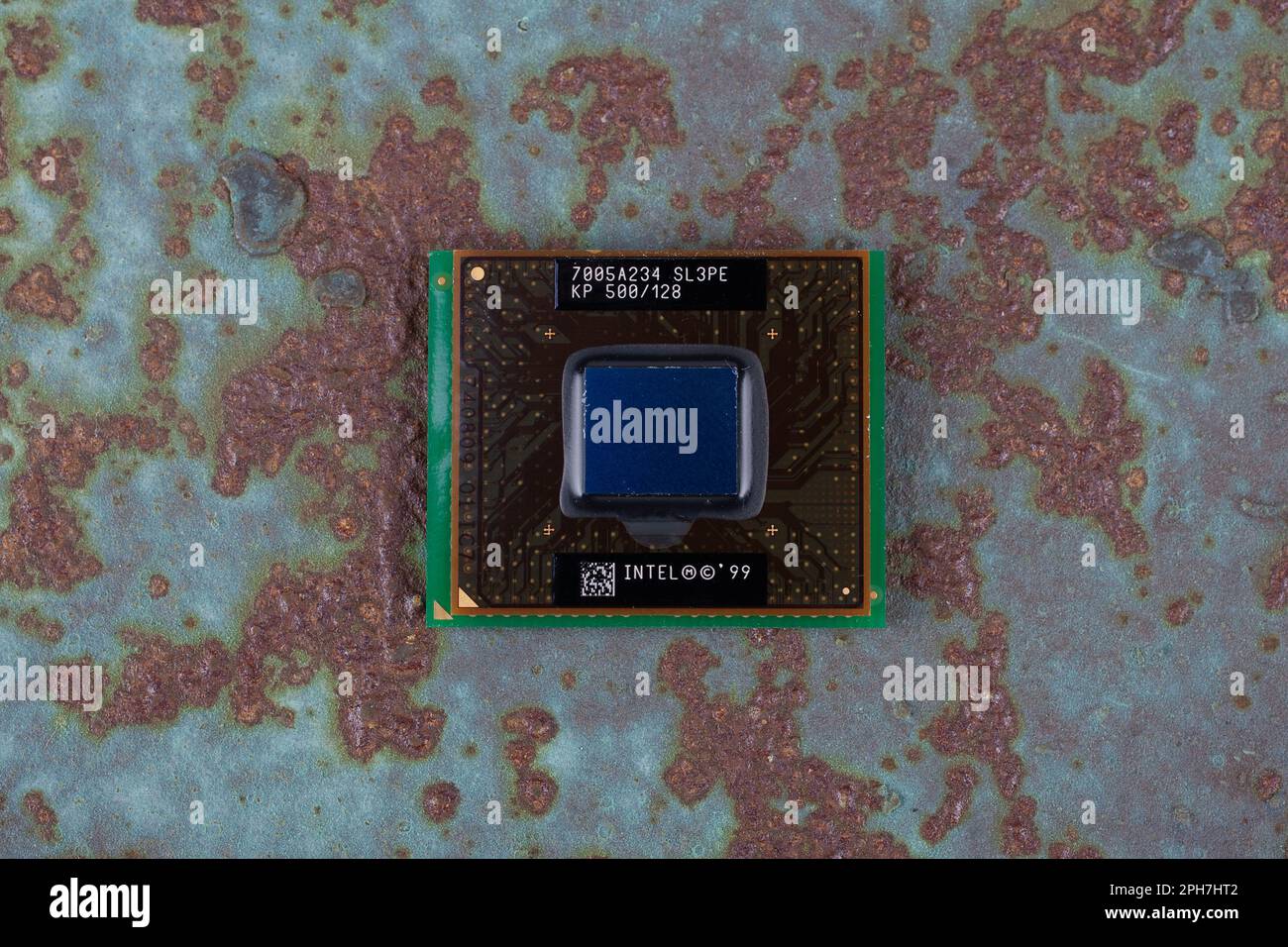 KYIV, UKRAINE - April 22, 2020. Intel Pentium III processor unit on ...