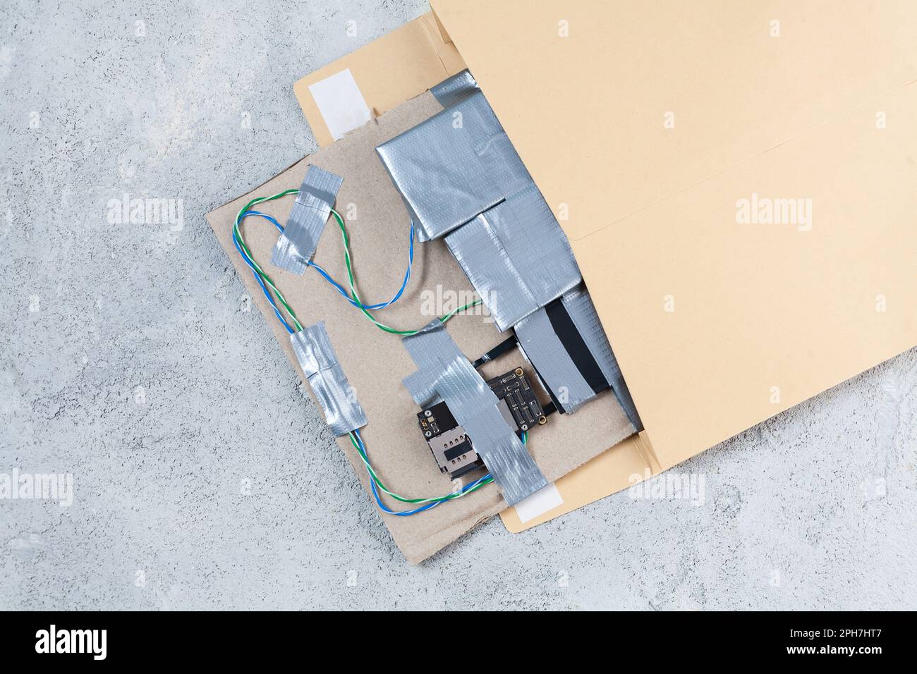 Mail bomb IED. Hand made Improvised Explosive Device with plastic ...