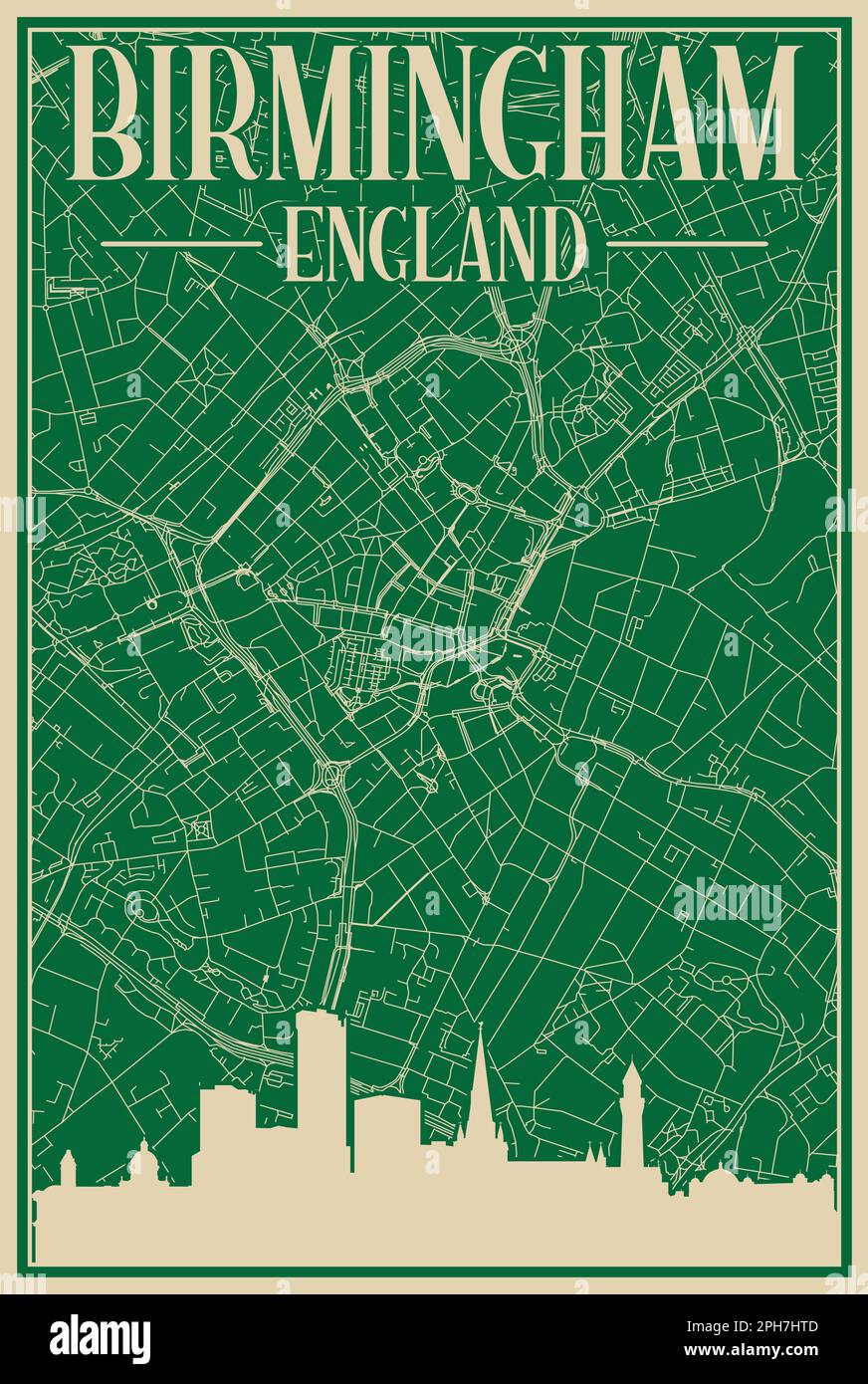 Road network poster of the downtown BIRMINGHAM, UNITED KINGDOM Stock ...