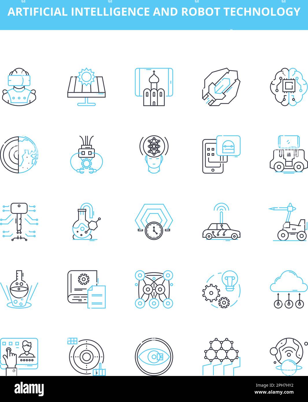Artificial intelligence and robot technology vector line icons set. AI ... Artificial intelligence and robot technology vector line icons set. AI ...
