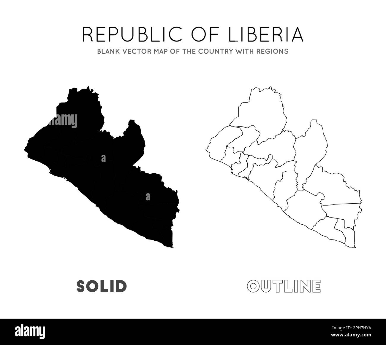 Liberia map. Blank vector map of the country with regions. Borders of ...
